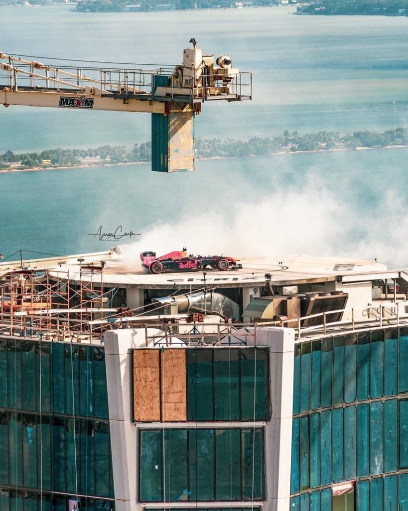Red Bull F1 Car Does Donuts on Top of a Skyscraper - Formula one